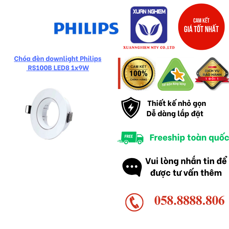 Chóa đèn downlight Philips RS100B LED8 1x9W | Shopee Việt Nam
