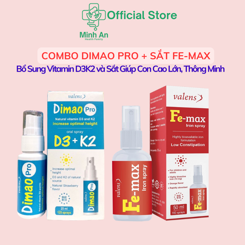 Combo Sắt Fe-Max Iron Spray và Dimao Pro Oral Spray D3 K2 Dạng Xịt [100 ...