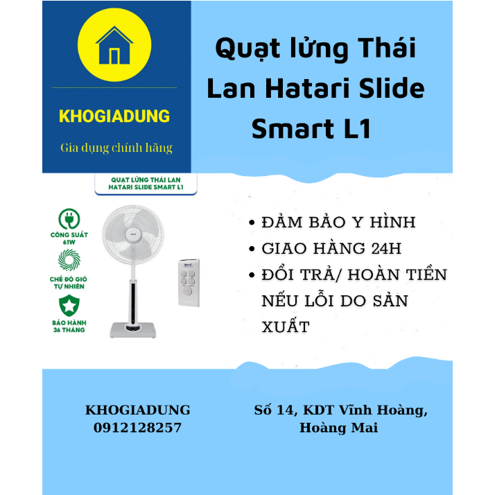 Quạt lửng Thái Lan Hatari Slide Smart L1 có điều khiển, cảm ứng sải cánh 450mm-hàng chính hãng ...