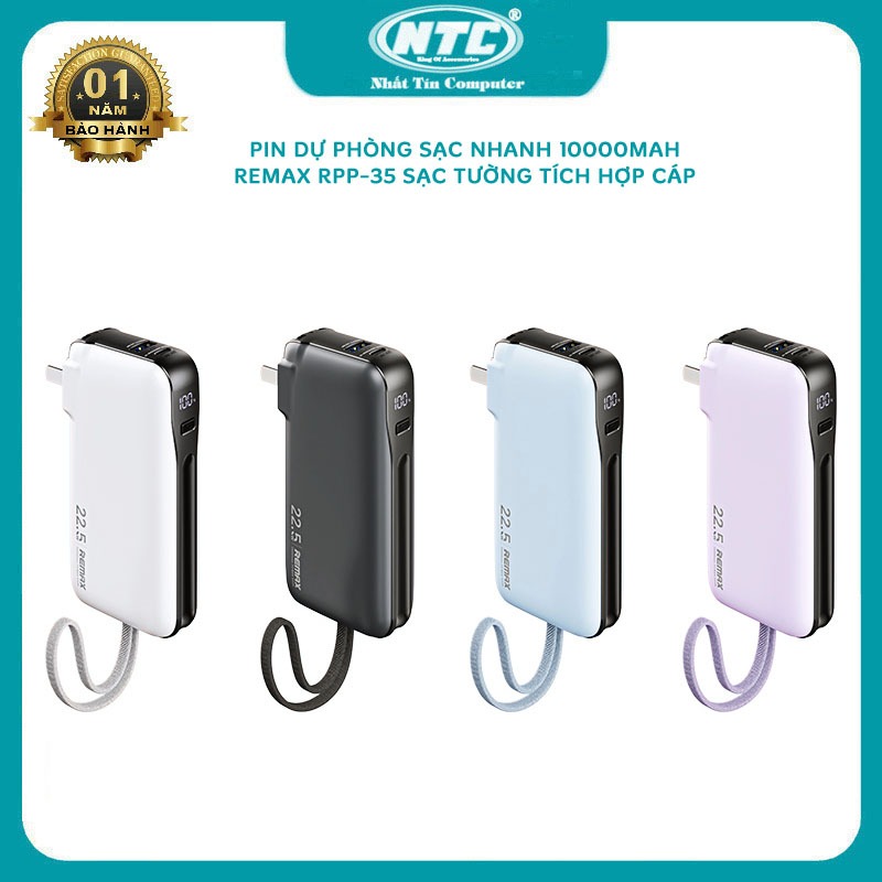 Pin dự phòng sạc nhanh iTáo 15 Remax RPP-35 10000mAh có cáp typeC QC 22.5W PD 20W, kiêm bộ sạc ...