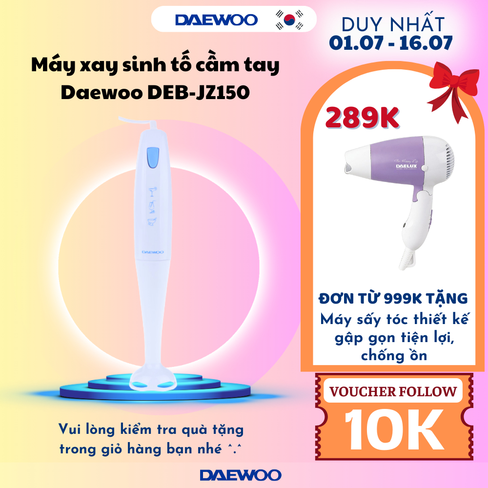Máy xay sinh tố cầm tay Daewoo DEB-JZ150 tiện dụng, công suất 150W tiết ...