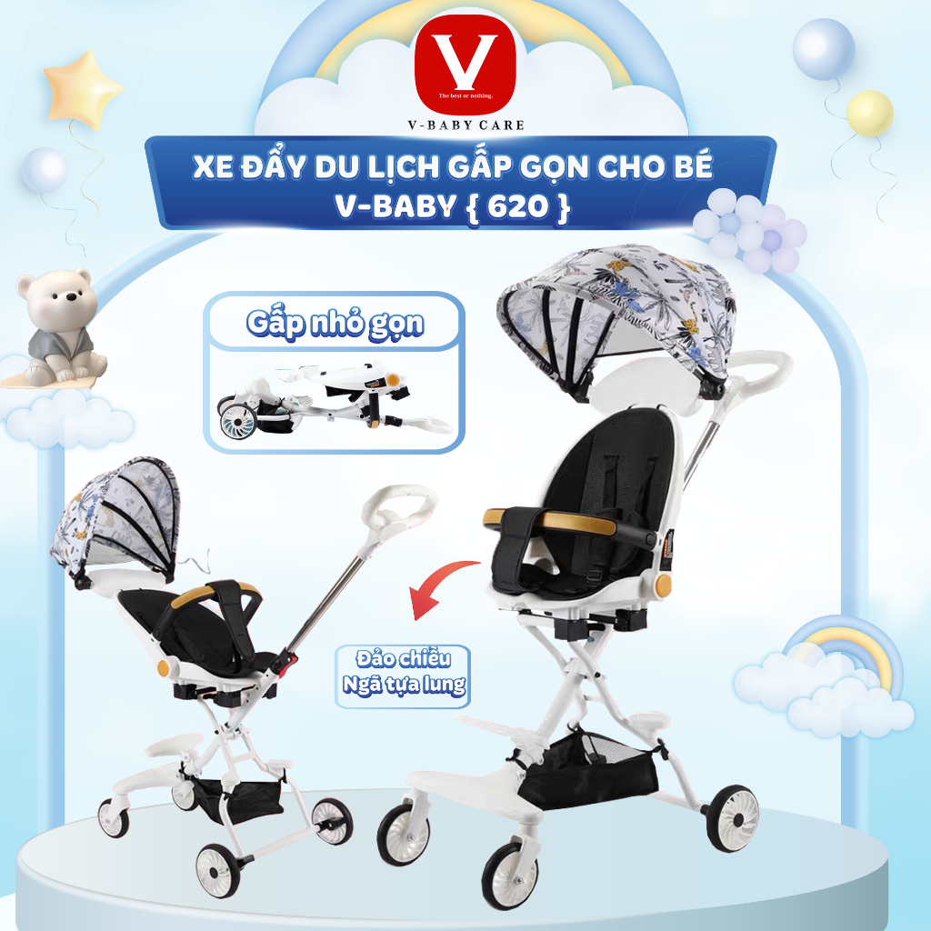 Xe đẩy 2 chiều gấp gọn V-BABY 620 & Xe đẩy ngả nằm cao cấp V-Baby IX9 ...