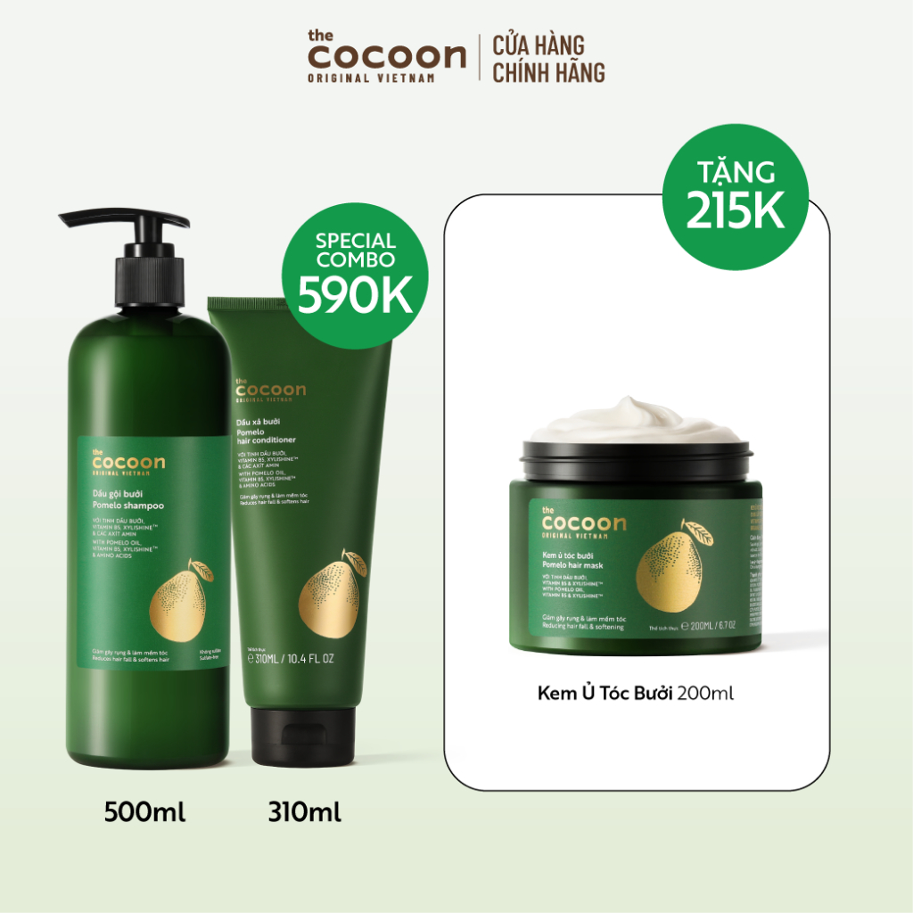 SPECIAL COMBO gội bưởi 500ml + xả bưởi 310ml Cocoon tặng 1 Kem ủ tóc ...
