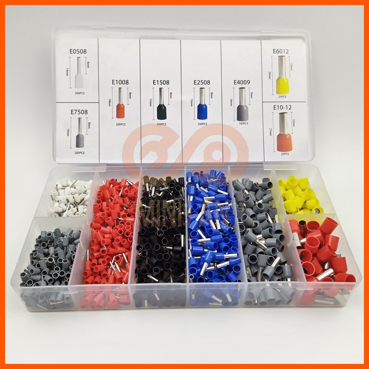 Hộp 1200 chiếc đầu cos pin đủ loại - cos ống tròn cos pin rỗng - cos bọc đầu dây điện tiện ích ...