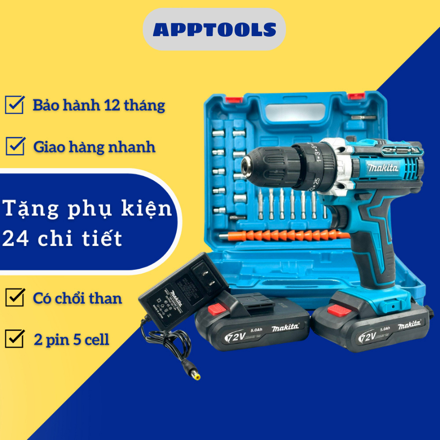 Máy khoan pin cầm tay Makita 72v, máy bắn vít 3 chức năng tặng phụ kiện 24 chi tiết | Shopee ...