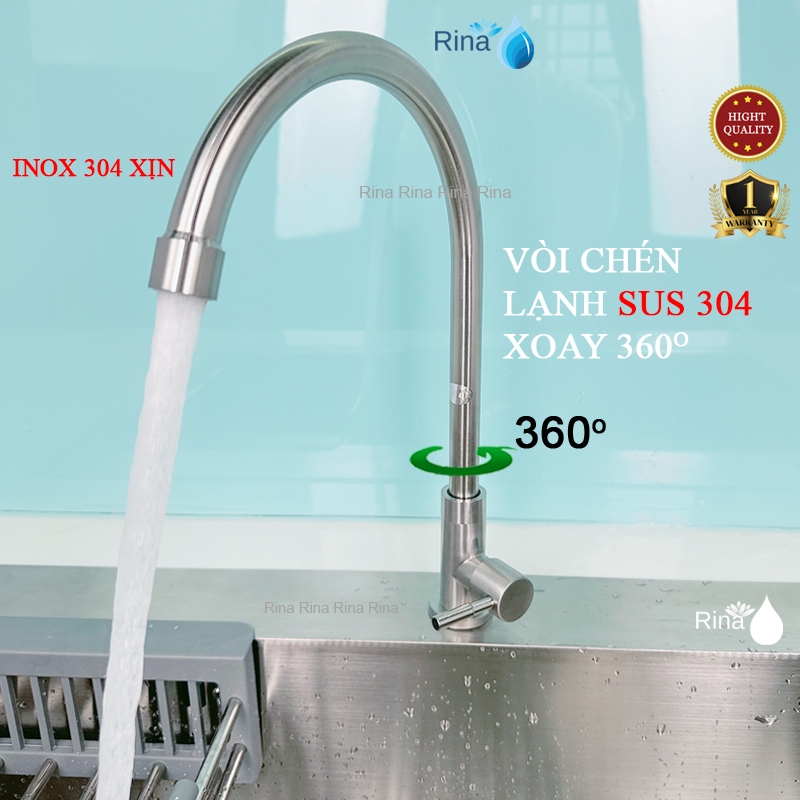 [HÀNG XỊN 304] Vòi nước rửa chén bát lạnh inox sus 304 RN6005 phi 18 xoay 360 vĩnh viễn không ...