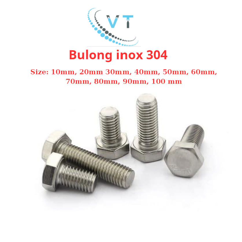 Bulong inox 304 M8 (10mm-150mm), bu long lục giác ngoài 8 li. Combo gồm 10 bộ bulong + tán ...