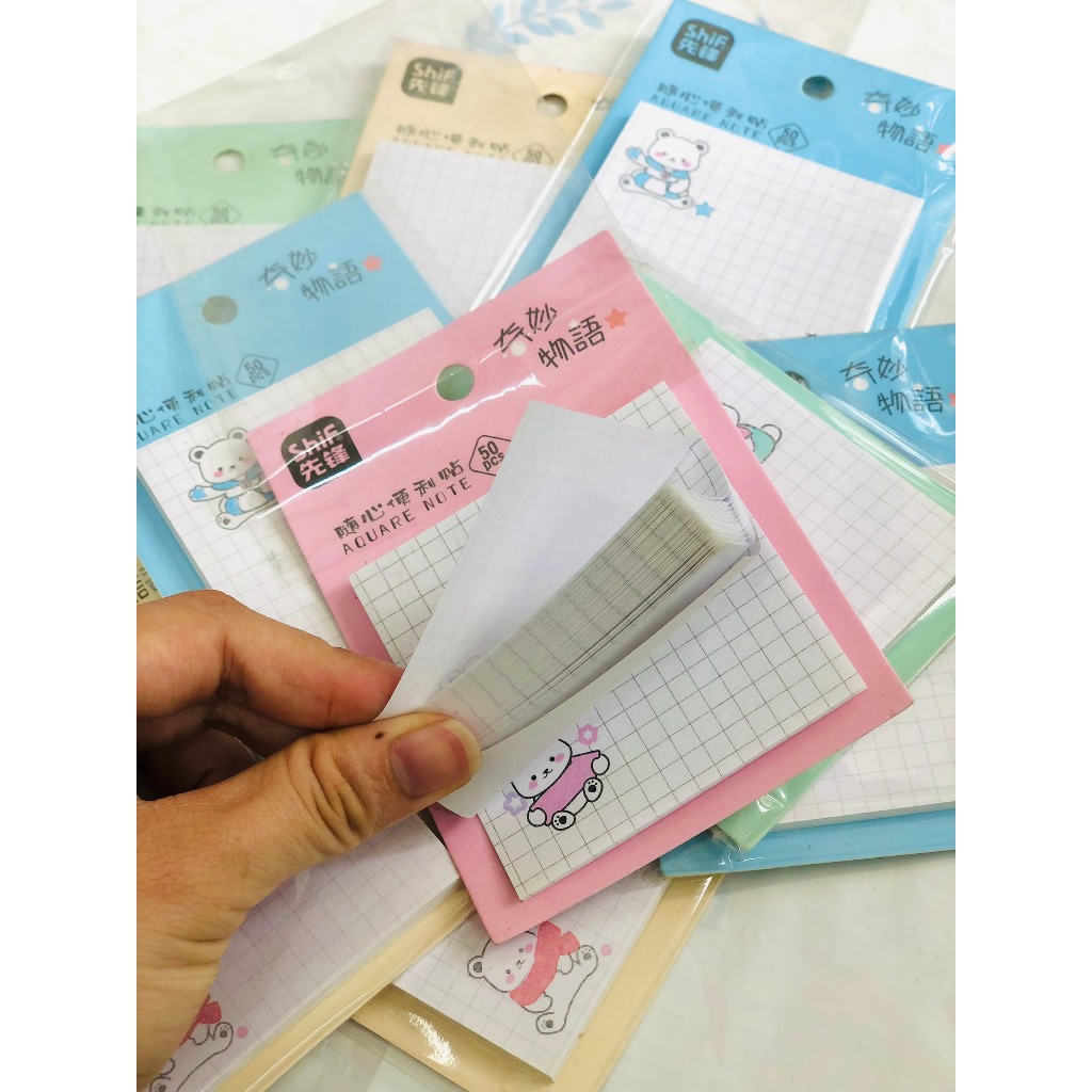 Giấy NOTE caro gấu 4 màu (50 pcs) | Shopee Việt Nam