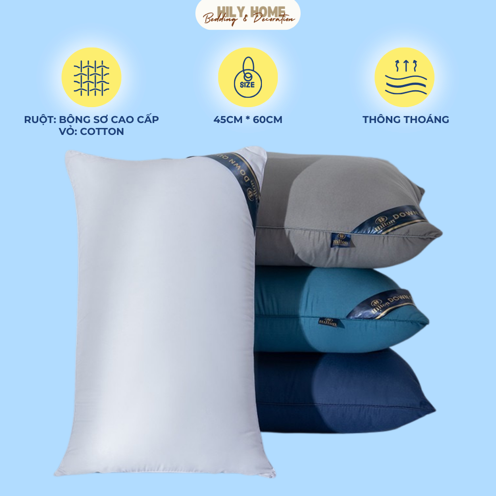 Ruột gối Pilow Hilton kích thước 45x65cm, vỏ gối vải cotton thấm hút ...