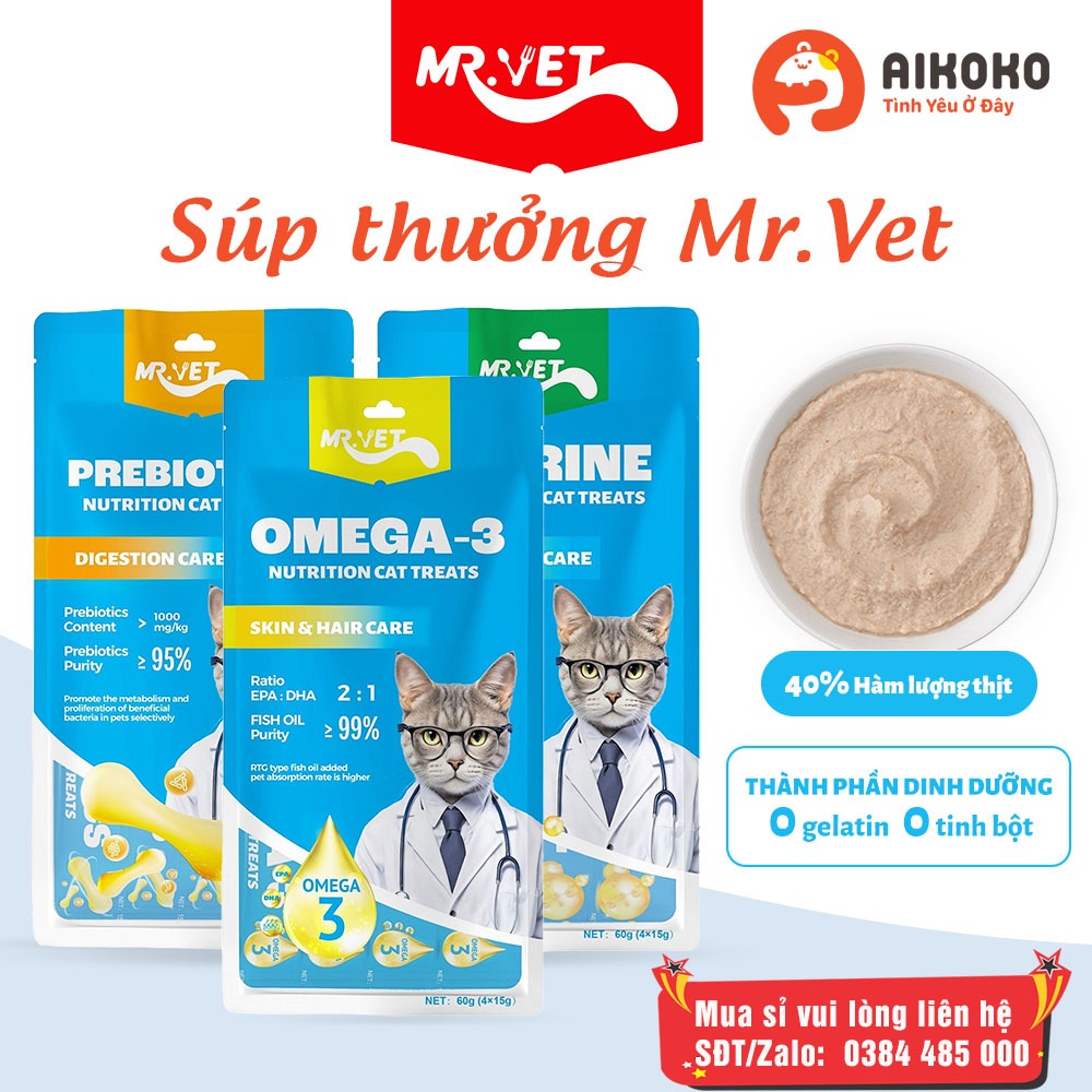Súp thưởng cao cấp cho Mèo Mr.Vet 60gram 4 thanh - Bổ sung Omega-3 ...