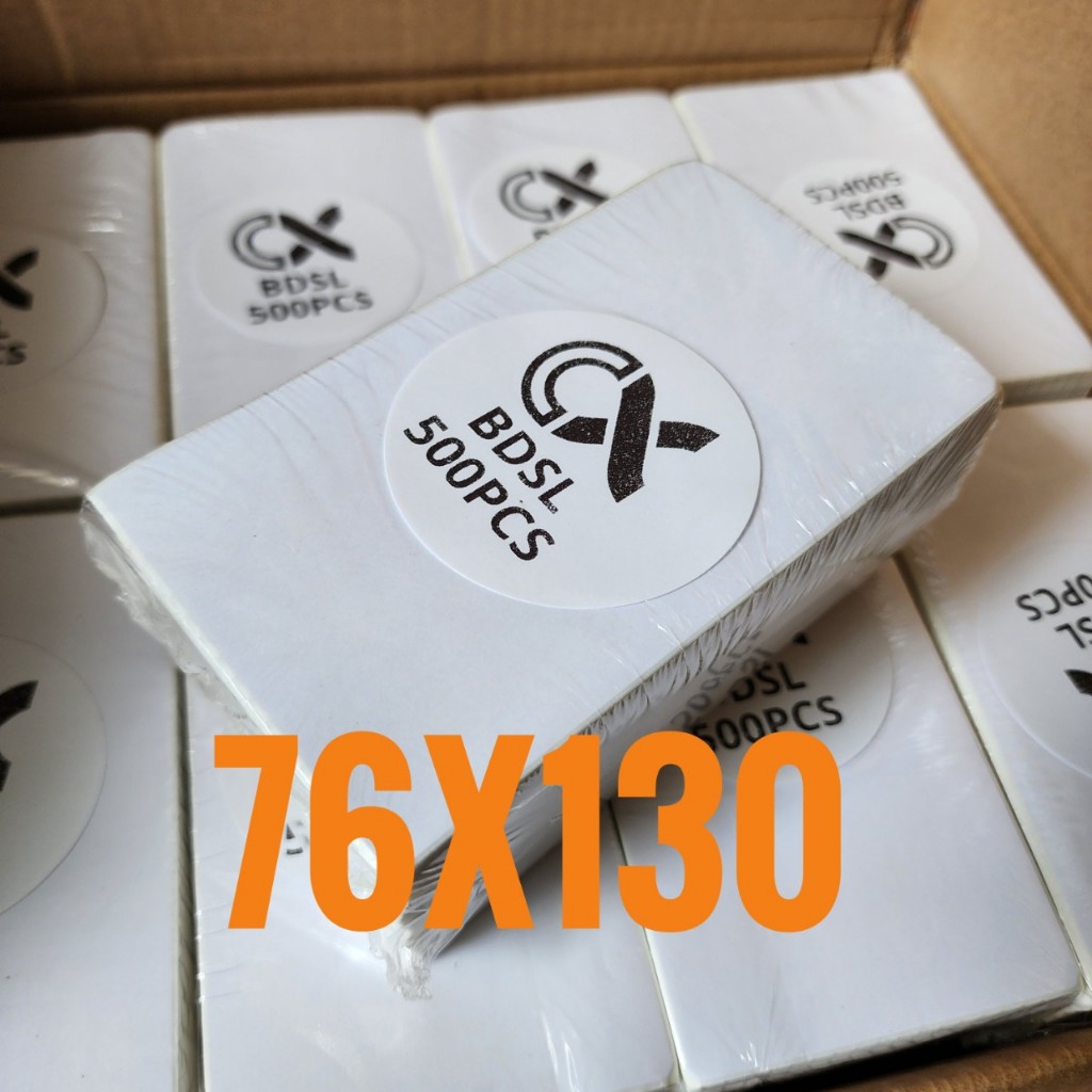Tệp 500 tờ giấy in nhiệt A7 75x100, 76x130 in mã đơn hàng, sẵn lớp dán ...