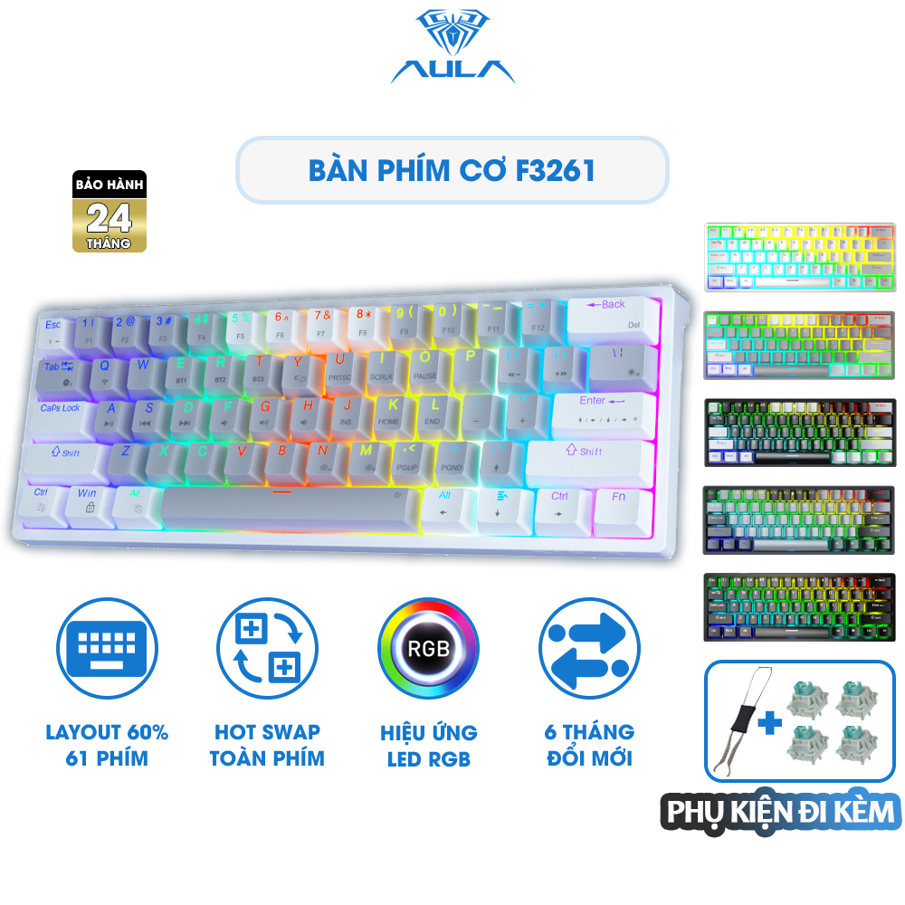Bàn Phím Cơ Gaming AULA F3261 Layout 60% Hỗ Trợ Hotswap Led RGB Có Dây ...