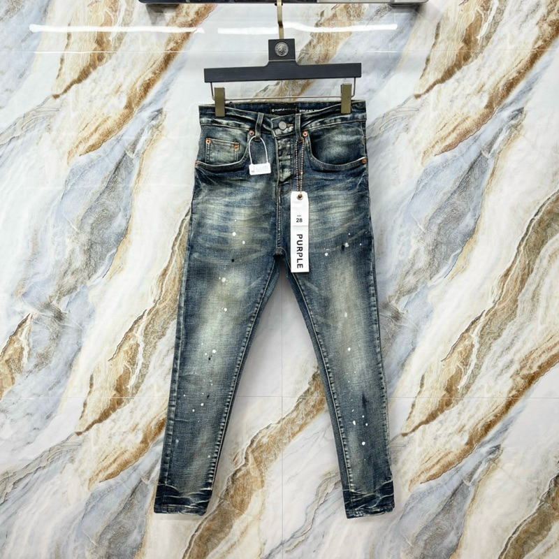 Quần jean bò nam Purple xanh wash loang sóng vảy sơn xung quanh đính 4 ...