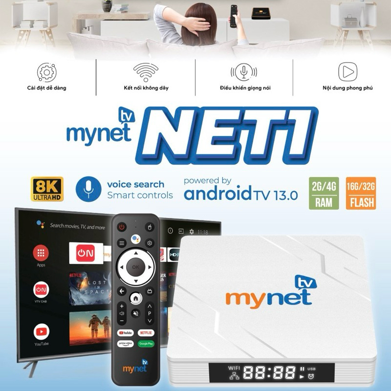 TV BOX MYNET TV 2024 ANDROID 13 Điều Khiển Giọng Nói | Shopee Việt Nam