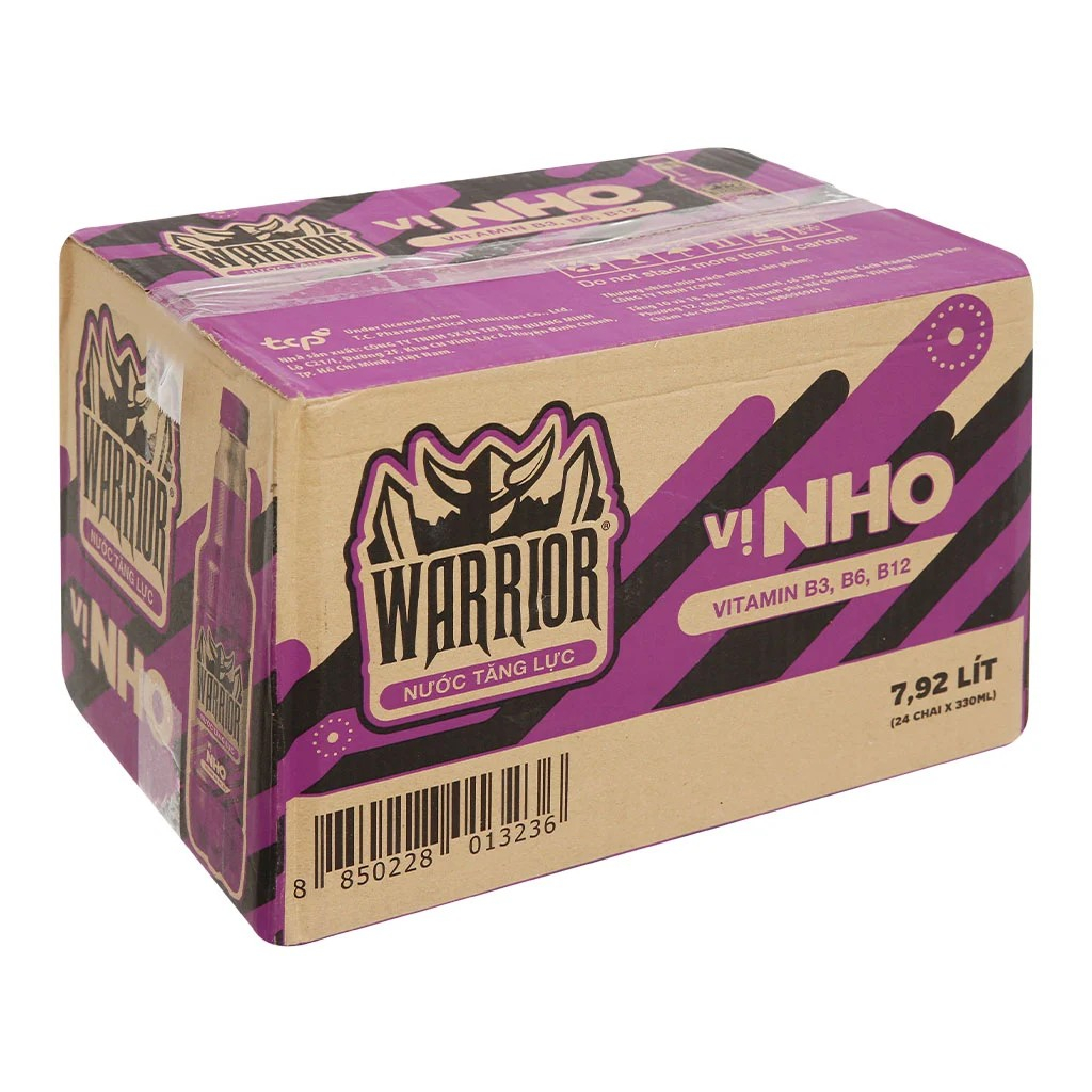 Thùng 24 chai nước tăng lực Warrior hương nho 330ml | Shopee Việt Nam