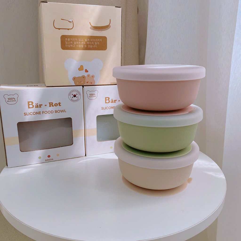 Bar-rot Bát Ăn Chén Ăn Hình Tròn Có Nắp Đế Hít, Bát Ăn Dặm Silicone ...