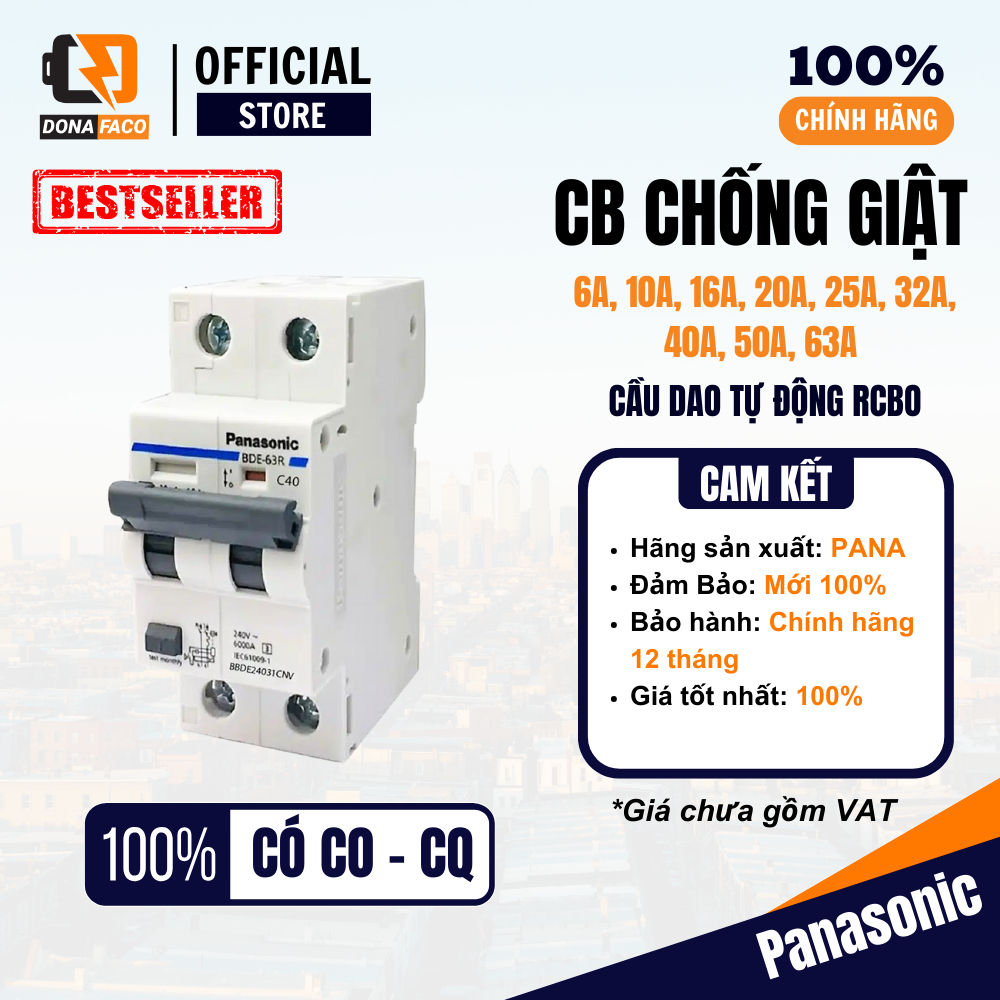 CB chống giật panasonic RCBO 2P từ 6A, 16A, 20A, 25A, 32A, 40A, 50A, 63A chống quá tải và ngắn ...