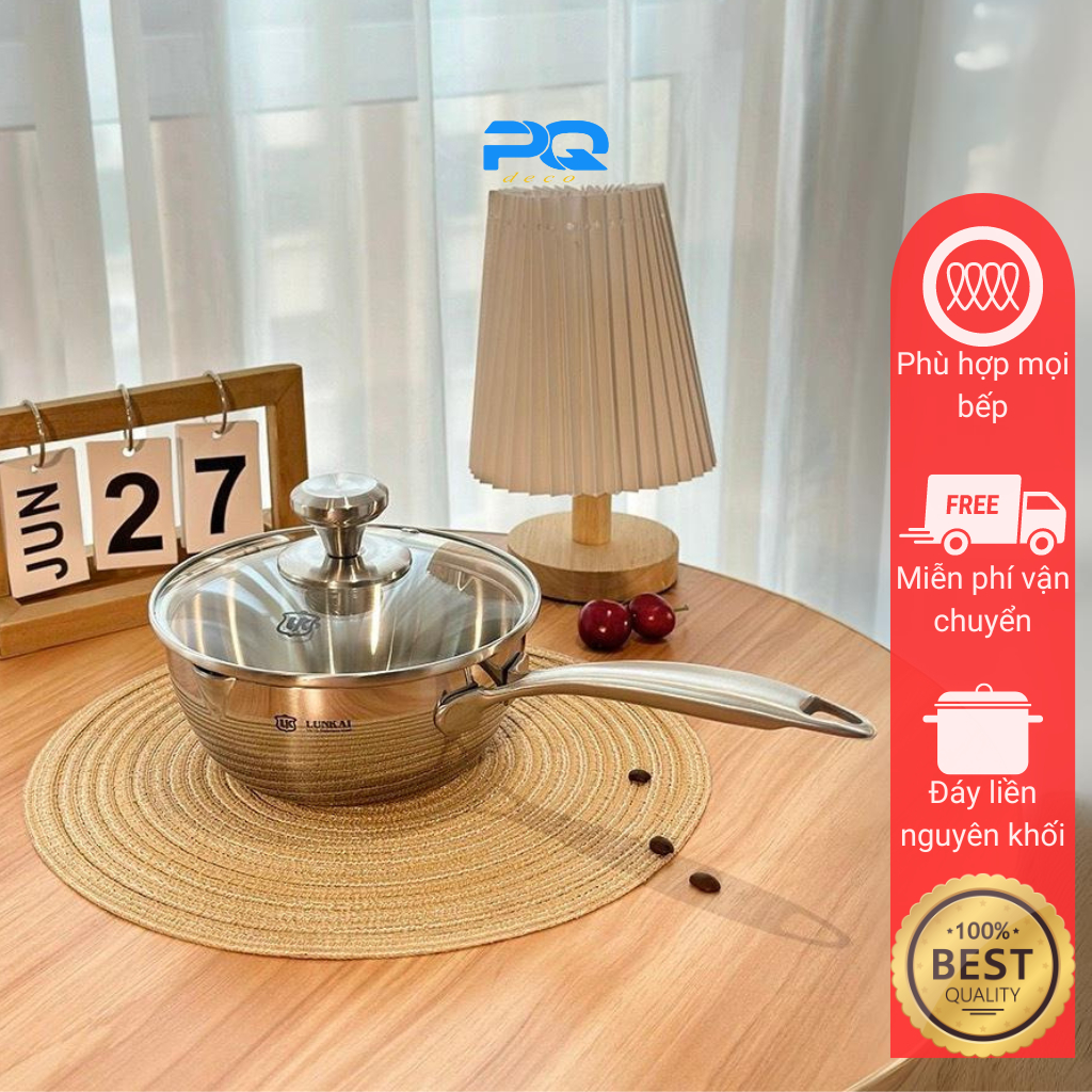 Chảo sâu lòng có nắp inox 304 đáy liền nguyên khối thép 3 lớp lunkai ...