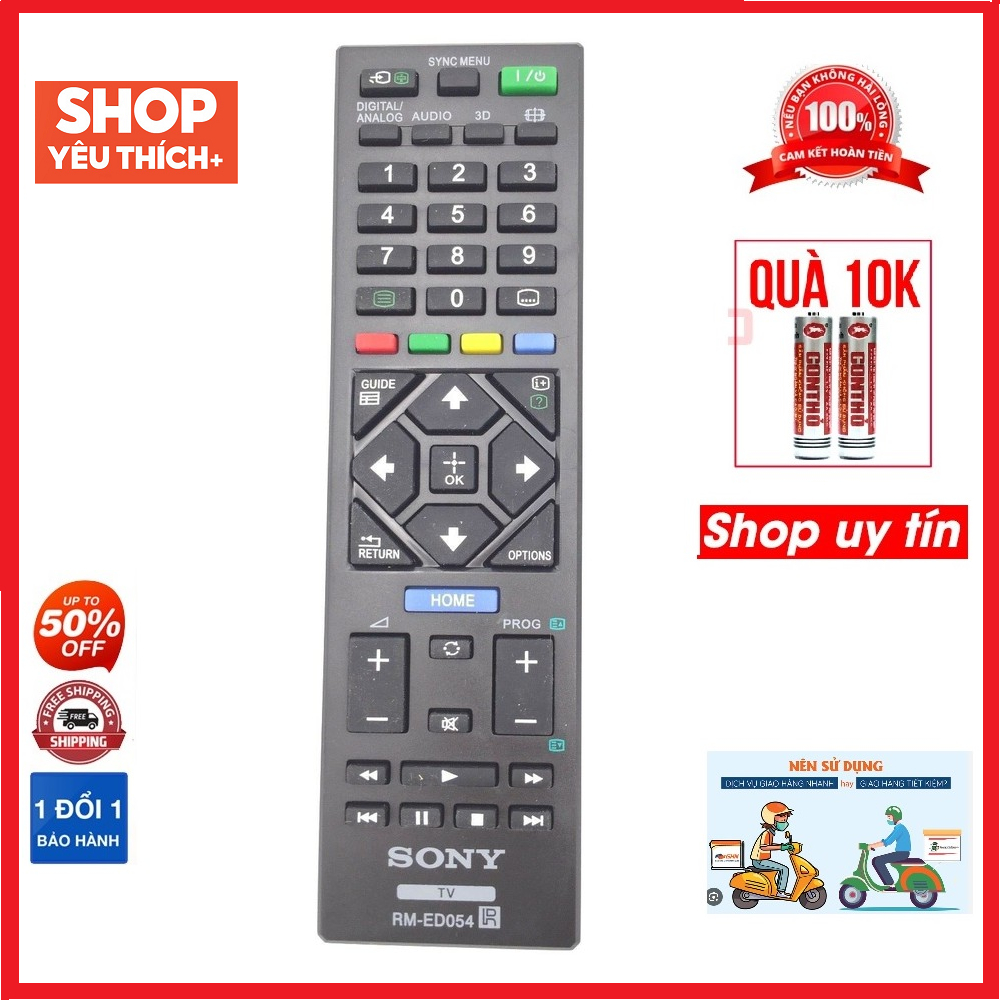 Điều khiển remote từ xa dùng cho tivi Sony ngắn RM-ED054 tốt-tặng kèm ...