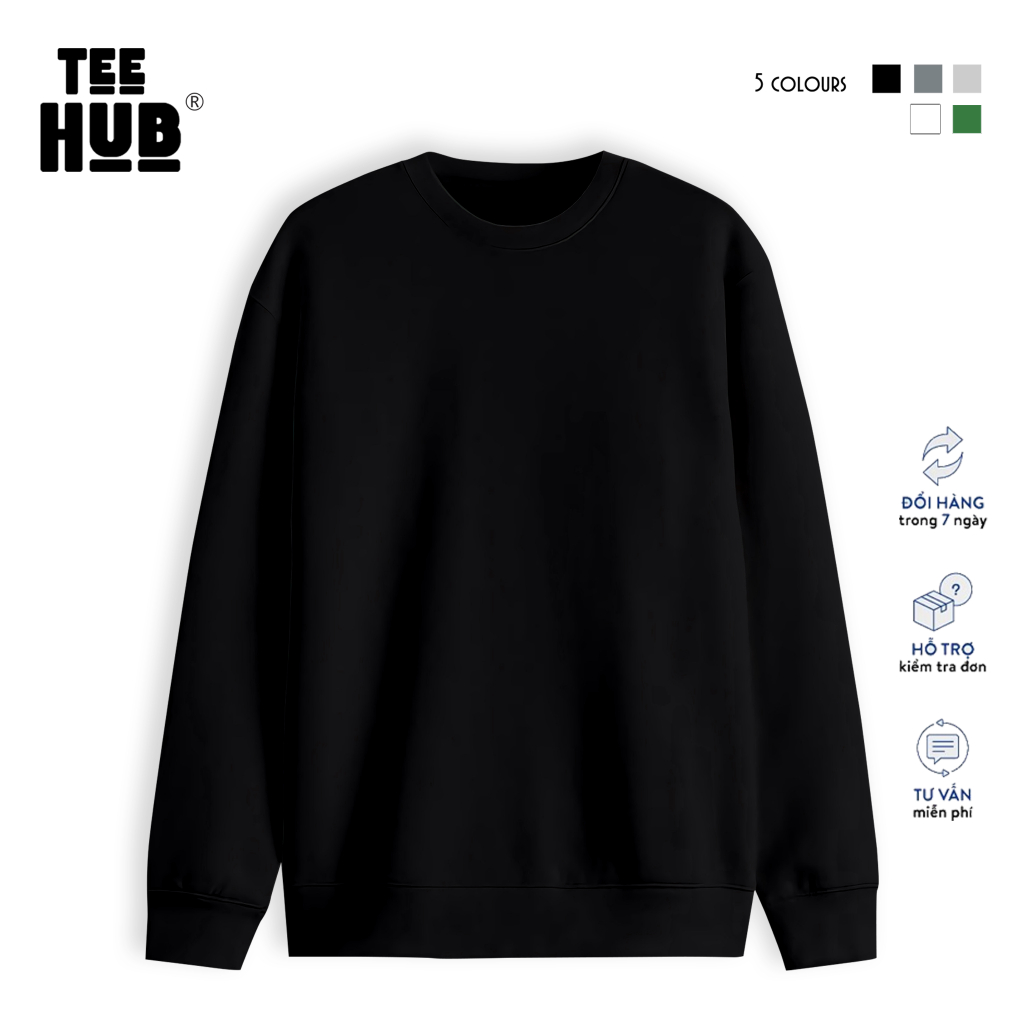 Sweater nỉ trơn màu dài tay Unisex TEEHUB nỉ bông Ulzzang cặp đôi nam ...