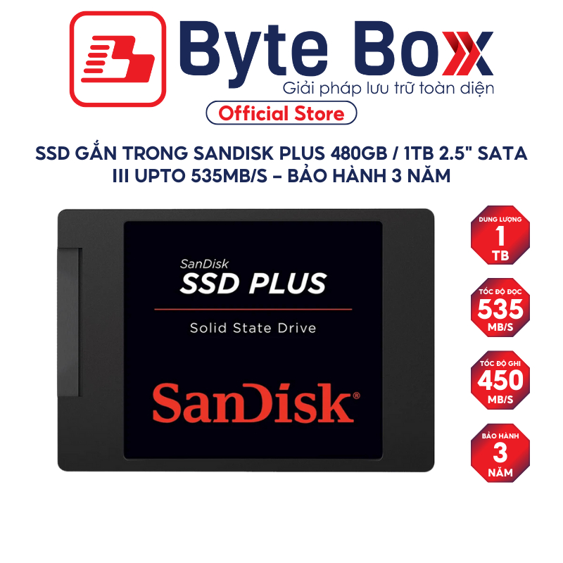 SSD gắn trong SanDisk Plus 480GB / 1TB 2.5" SATA III upto 535MB/s - Bảo hành 3 năm | Shopee Việt Nam