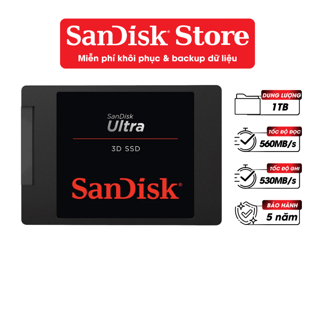 SSD gắn trong SanDisk Ultra 3D 250GB / 500GB / 1TB 2.5" SATA III upto 560MB/s - Bảo hành 5 năm ...