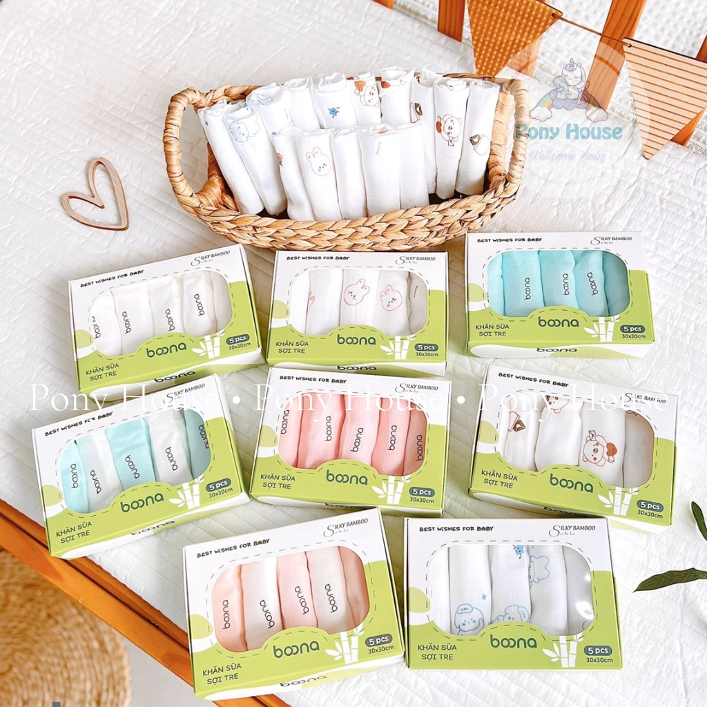 Set 5 Khăn Sữa Sợi Tre Boona Mềm, Mịn Rửa Mặt, Tắm Cho Bé Sơ Sinh KT 30*30CM | Shopee Việt Nam