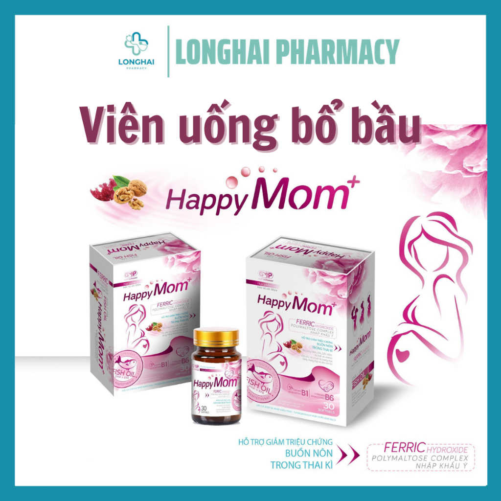 Bổ bầu Happy Mom hỗ trợ giảm triệu chứng buồn nôn trong thai kì, bổ ...
