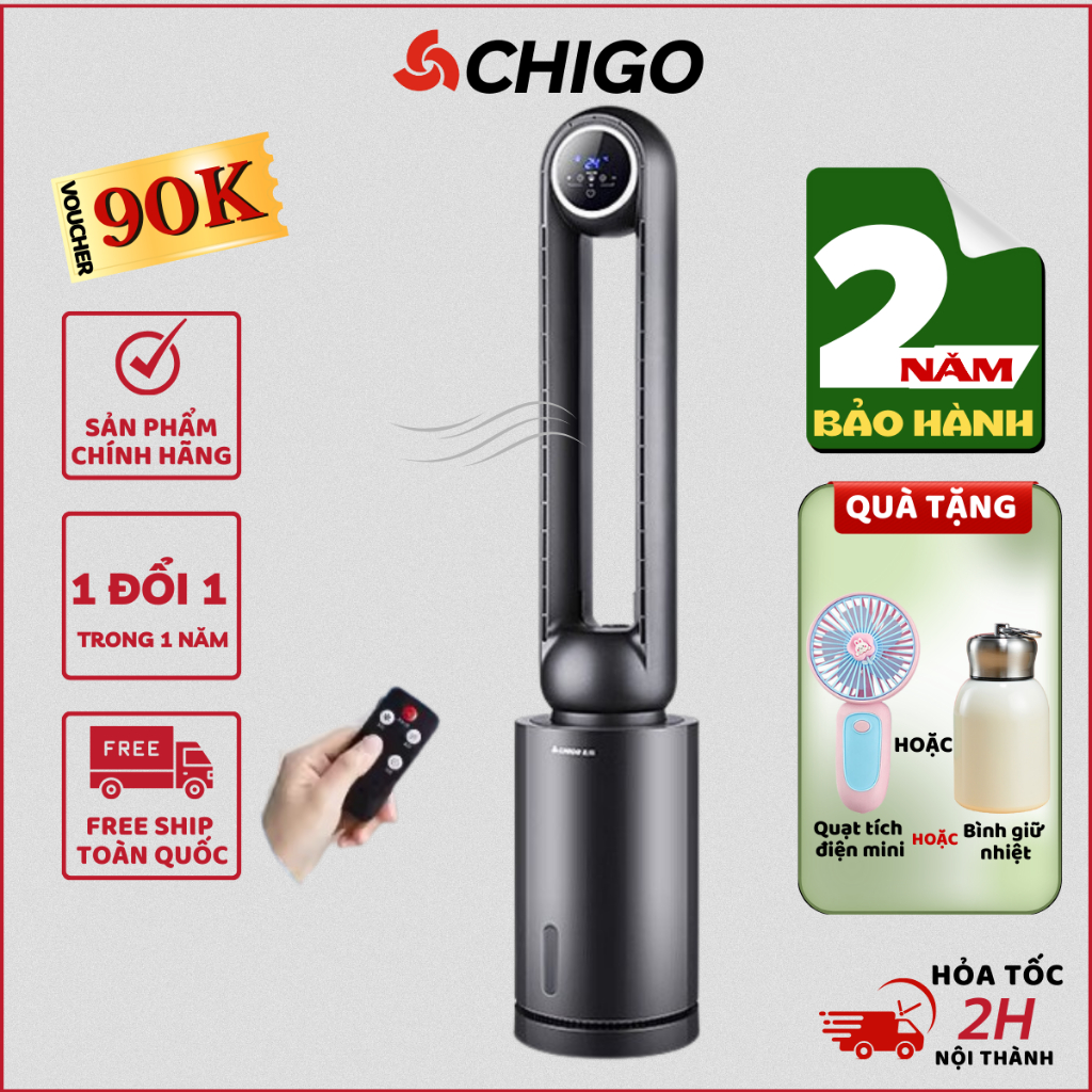 Quạt Điều Hòa Không Cánh Xiaomi Chigo W3D-V màn hình cảm ứng điều khiển từ xa, khử trùng tia UV ...