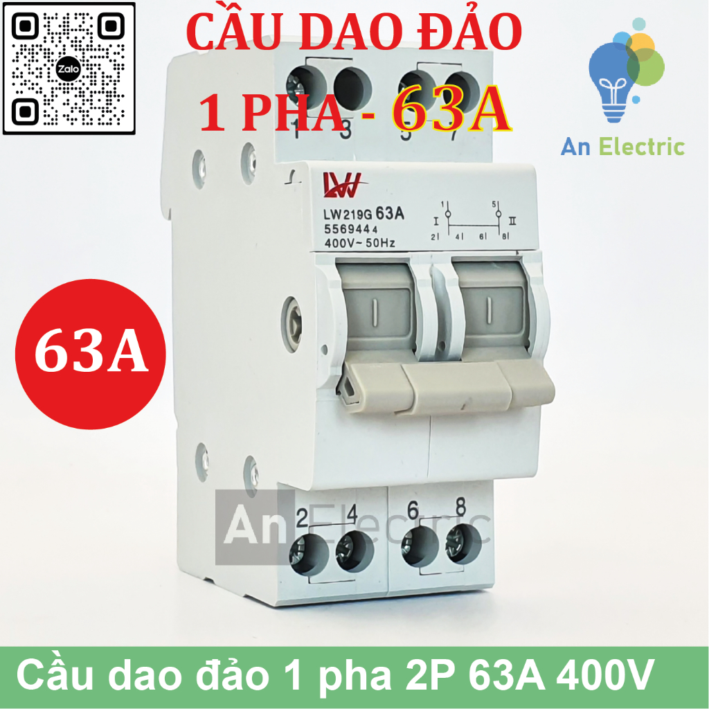 Cầu dao đảo 63A 1 pha 2P 400V – Cầu dao chuyển mạch, Aptomat chuyển đổi 2 nguồn điện, Cầu dao ...