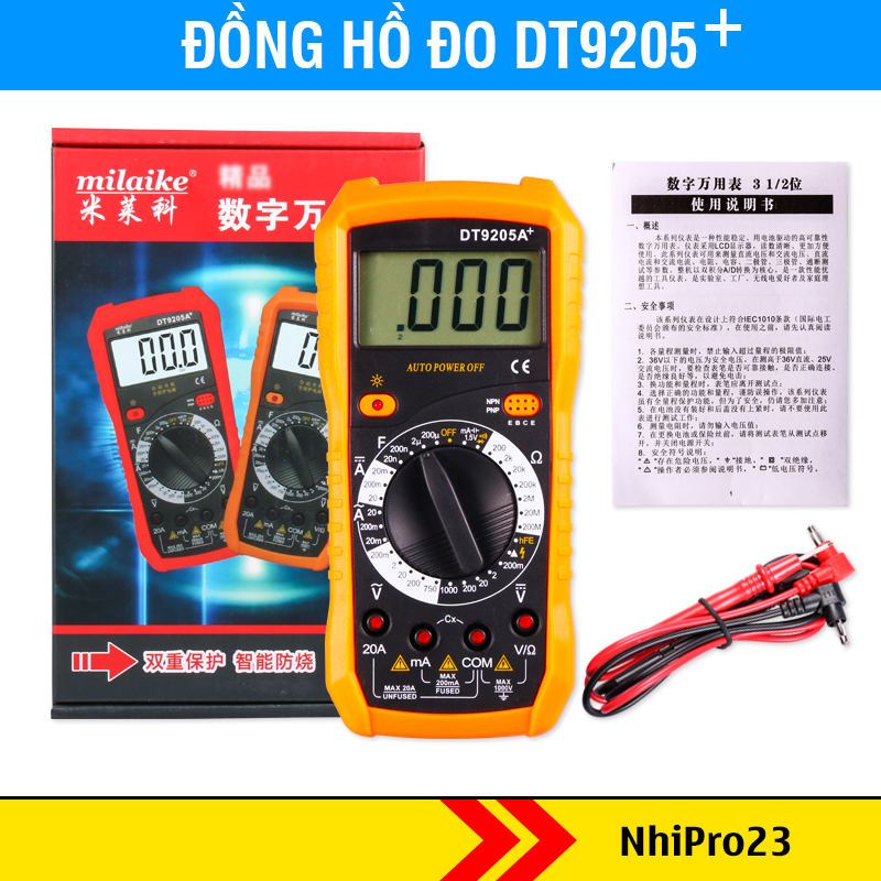 Đồng hồ đo điện vạn năng DT9205A+ DT9205 9205 - Thích hợp cho thợ điện tử hay học sinh sinh viên ...