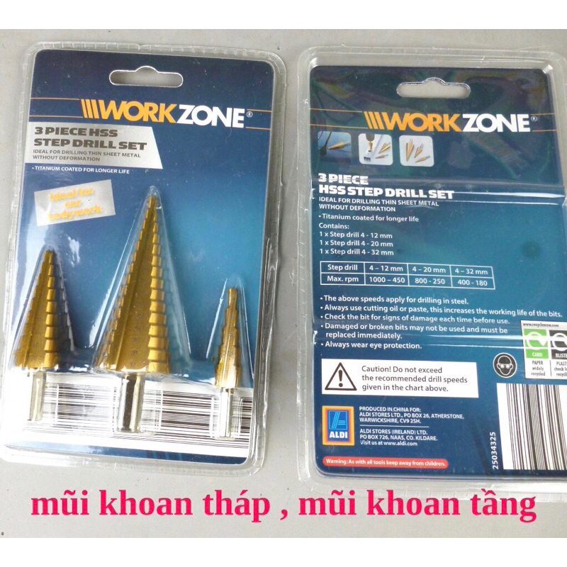 Bộ ba mũi khoan tháp,khoan bước thép HSS Work Zone cao cấp | Shopee ...