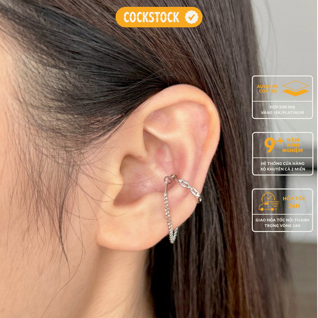 Khuyên kẹp vòng xích HOOP CHAIN DROP EARCUFF - COCKSTOCK | Shopee Việt Nam