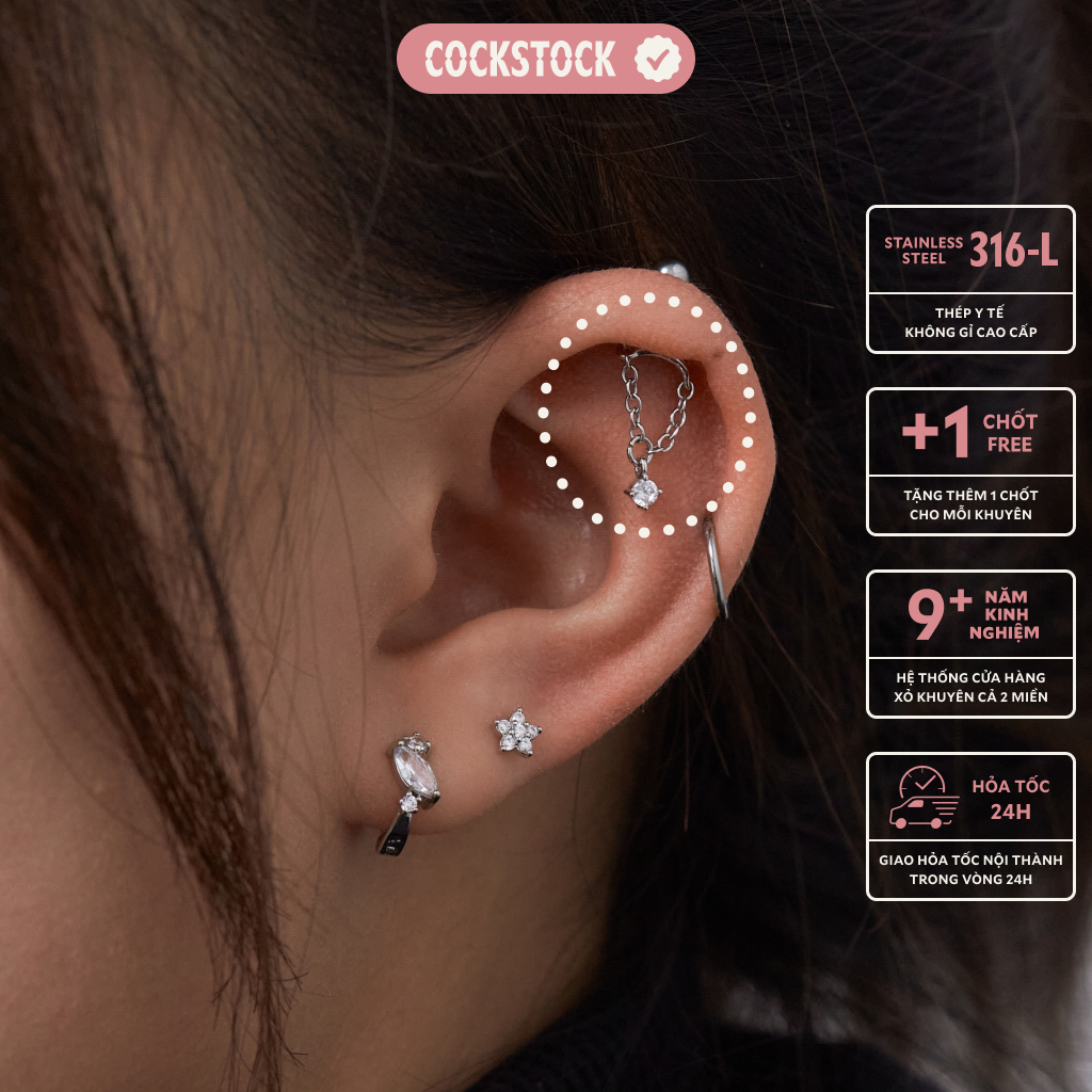 Khuyên tai thả xích tròn đá HIDDEN HELIX CRYSTAL CHAIN DROP EARRING ...