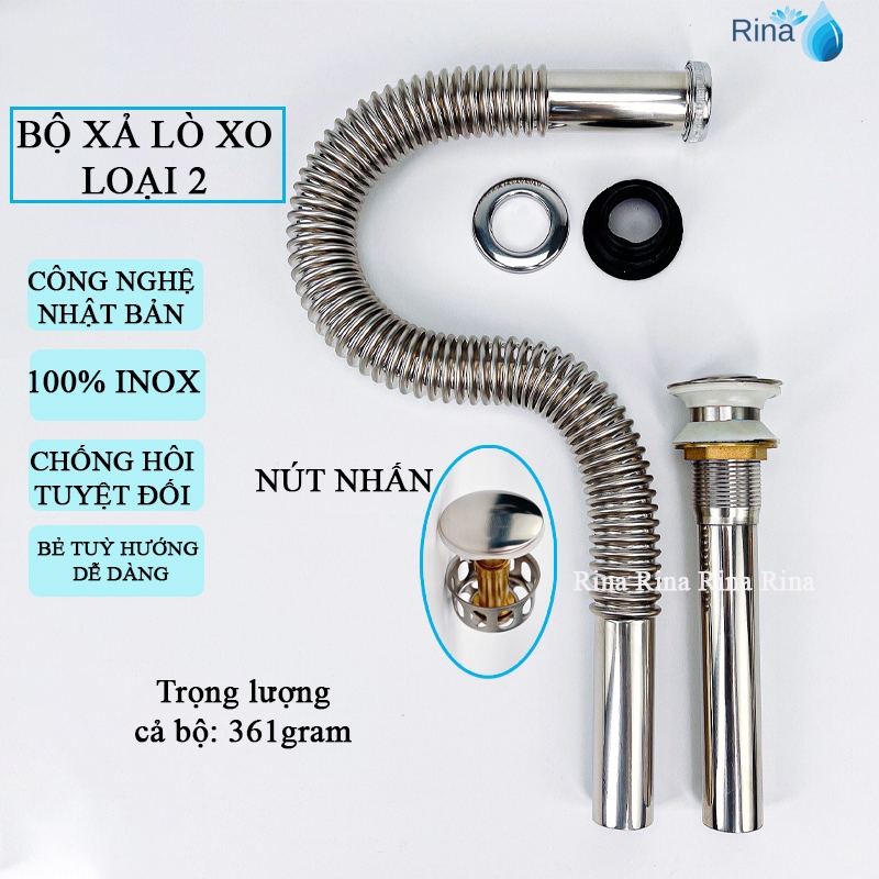 Xả Lavabo cong inox lò xo Rina Chữ P Xả Thẳng Inox Ống Ruột Gà chống ...