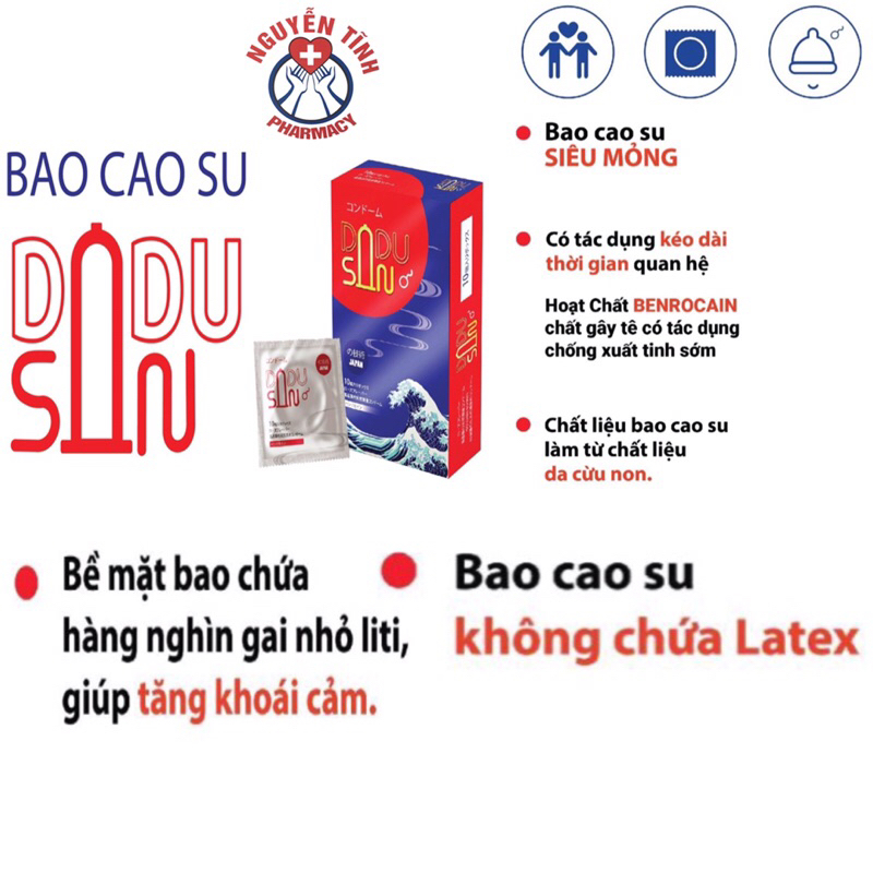 Bao cao su DUDU Sun nội địa Nhật, hộp 10 cái, siêu mỏng, chứa gai li ti ...