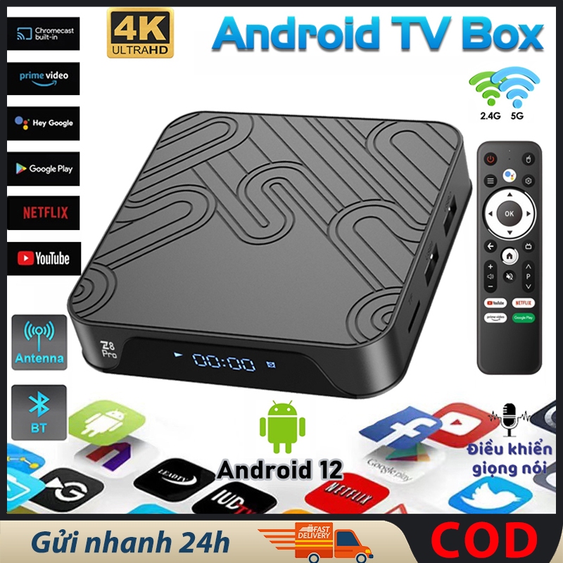 Android TV Box Z8 pro 2024,Dual Wifi 2.4 và 5Ghz,Kết nối Bluetooth Android 12 Kèm khiển giọng ...