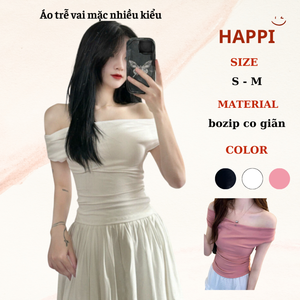 áo trễ vai cộc tay body cotton co giãn tiểu thư Happi official 1912 ...