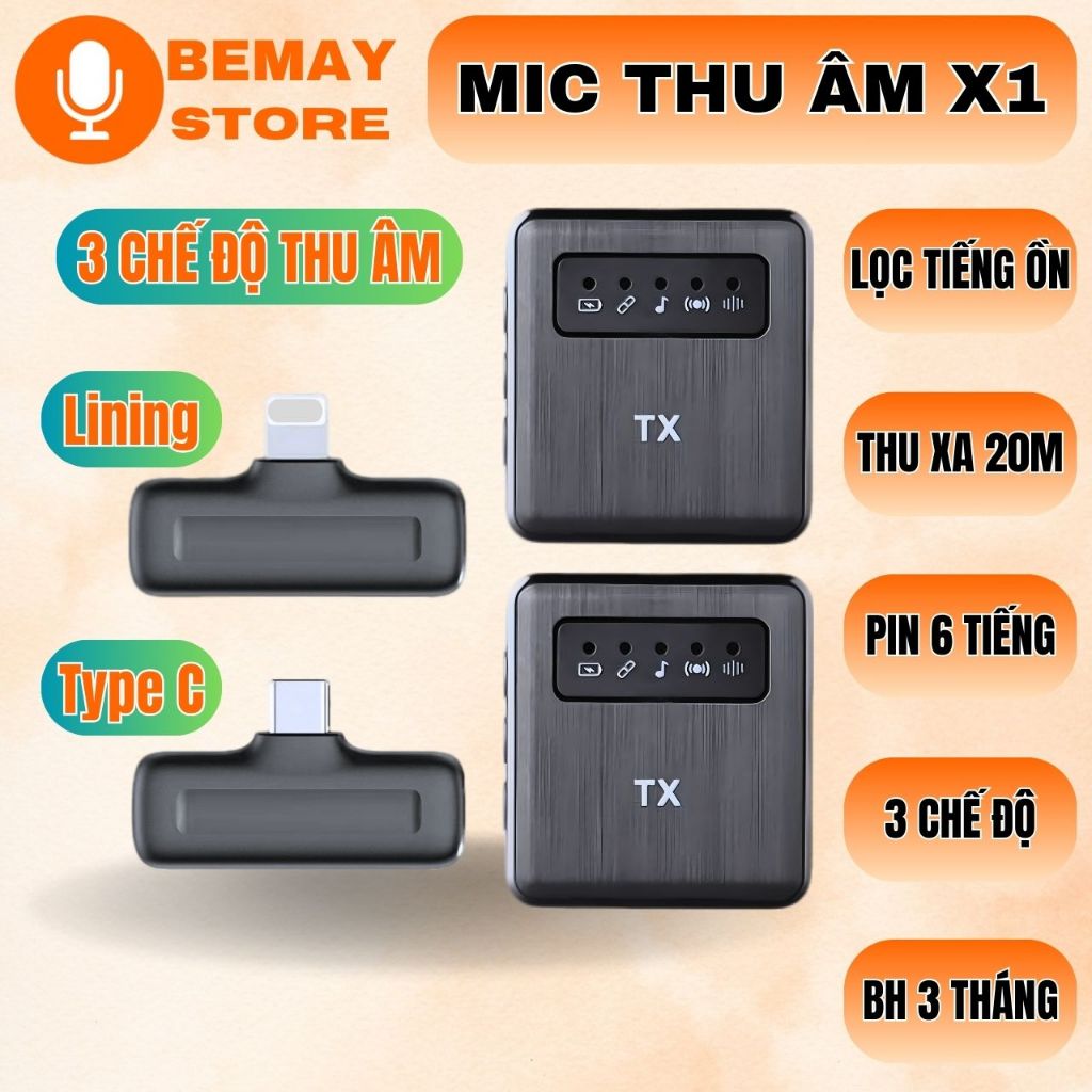 Mic thu âm X1, mic livestream không dây lọc tiếng ồn với 3 chế độ cho ...