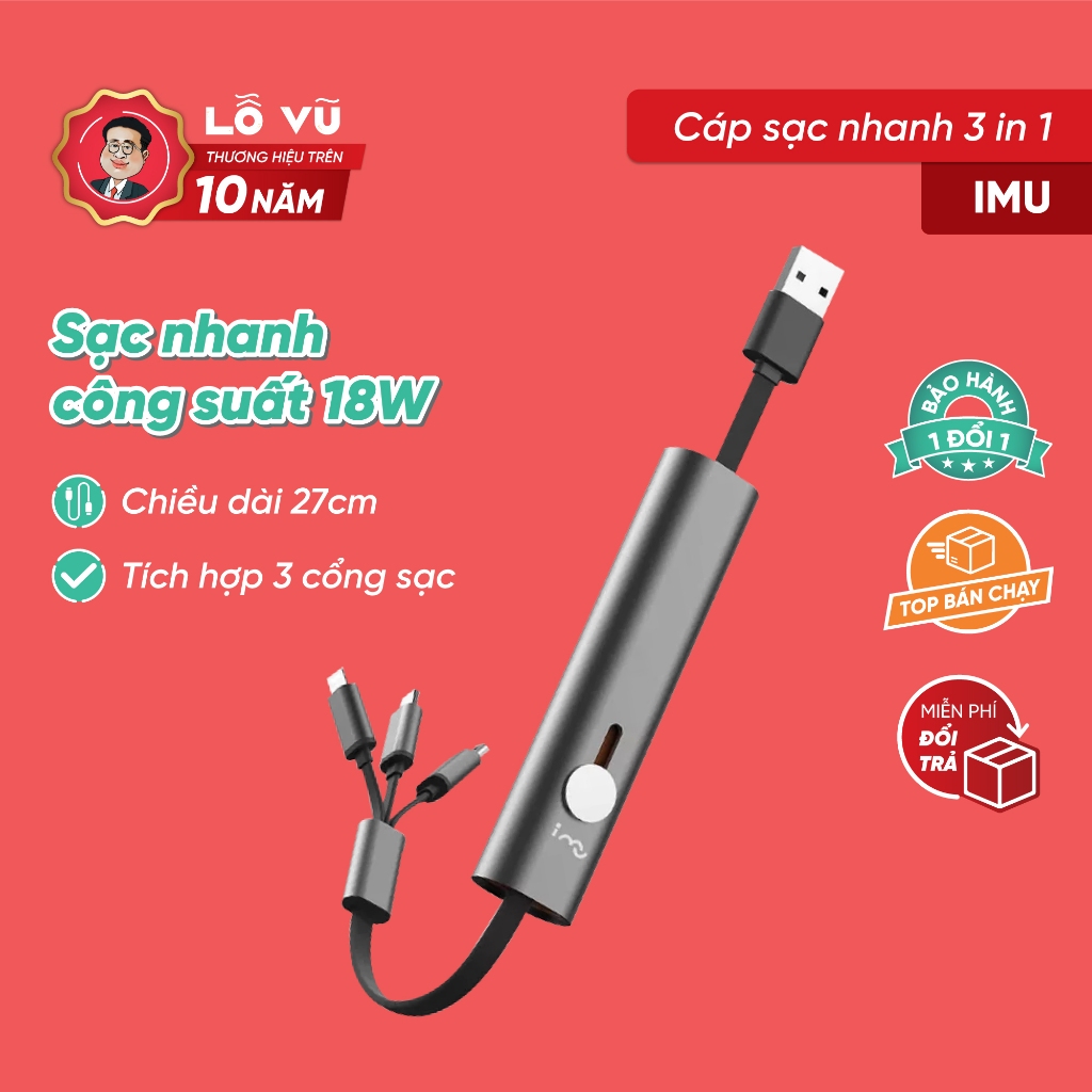 Cáp 3 in 1 HD-P01 chiều dài 27cm, cáp sạc 3 đầu | Shopee Việt Nam