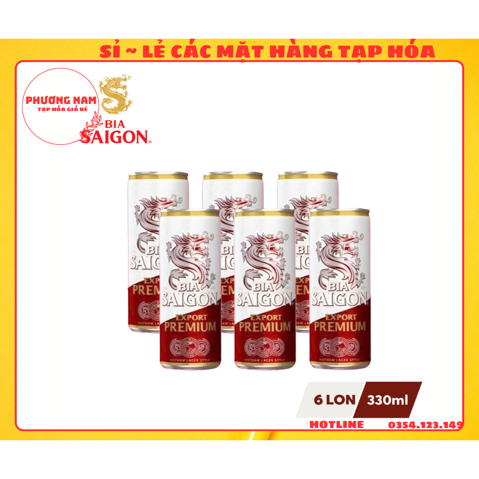 LỐC 6 LON BIA SÀI GÒN EXPORT PREMIUM SABECO 330ML | Shopee Việt Nam