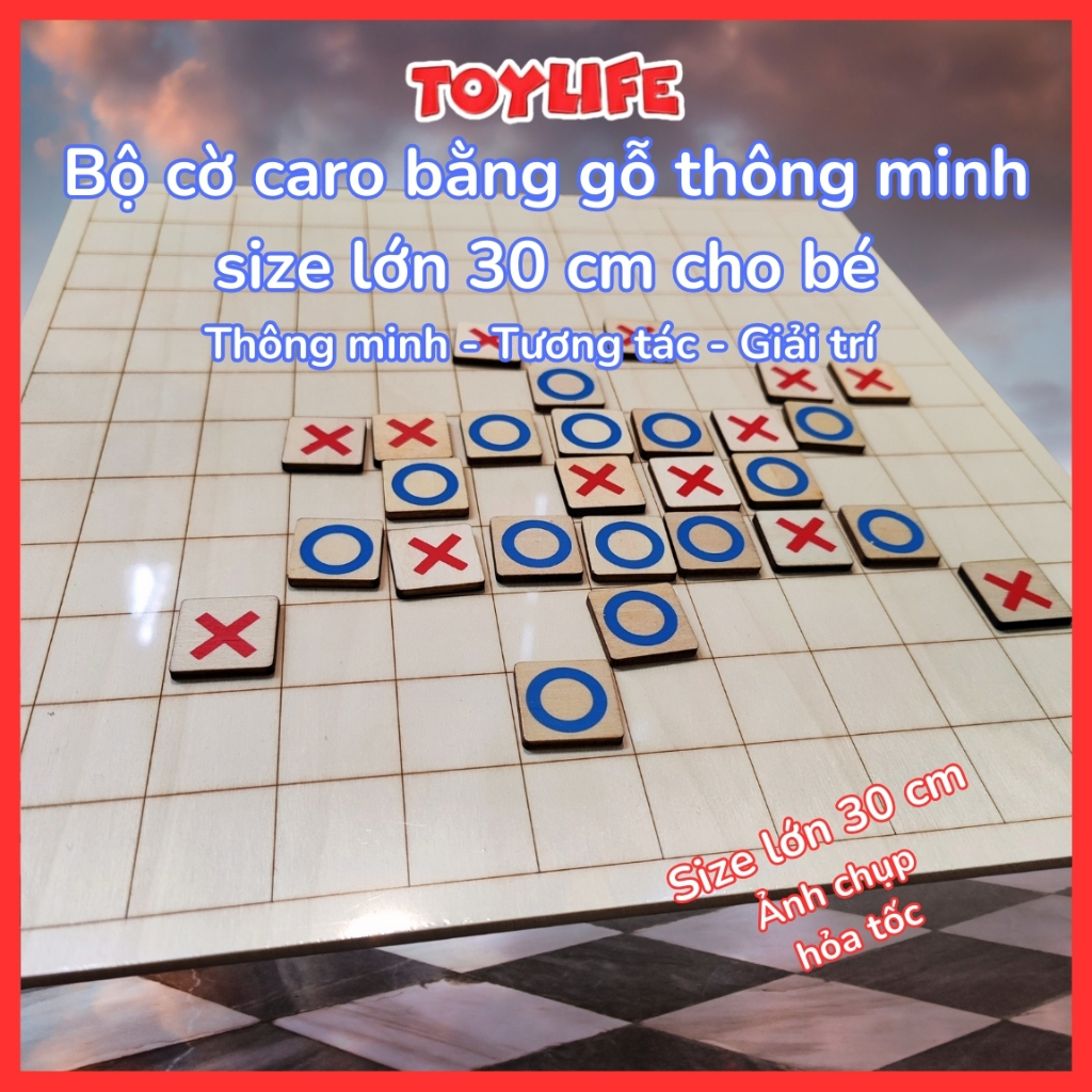 Bộ cờ caro bằng gỗ thông minh size lớn 30 cm cho bé cờ ca rô gỗ đồ chơi ...