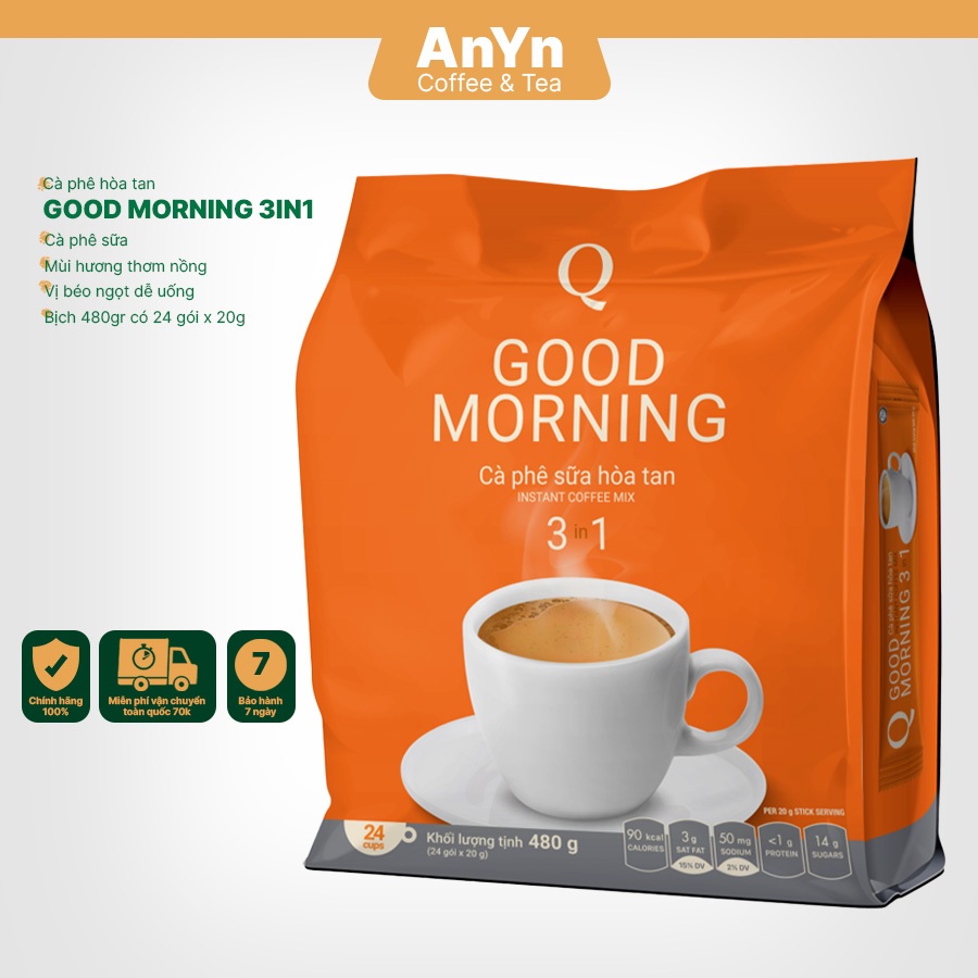 Cafe Trần Quang cà phê sữa Goodmorning - Bịch 480g x 24 gói x 1 gói 20g | Shopee Việt Nam
