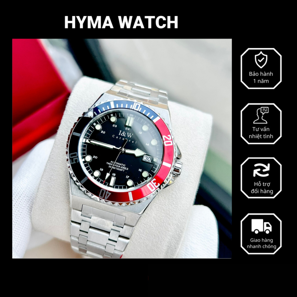 Đồng hồ Nam Carnival i&w 726G máy cơ thể thao chống nước 300m Bảo hành ...