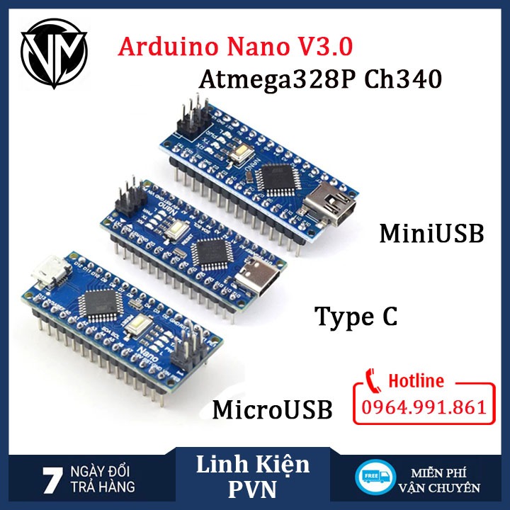 Module arduino NANO V3.0 Atmega328P CH340 MiniUSB / TypeC / MicroUSB ...