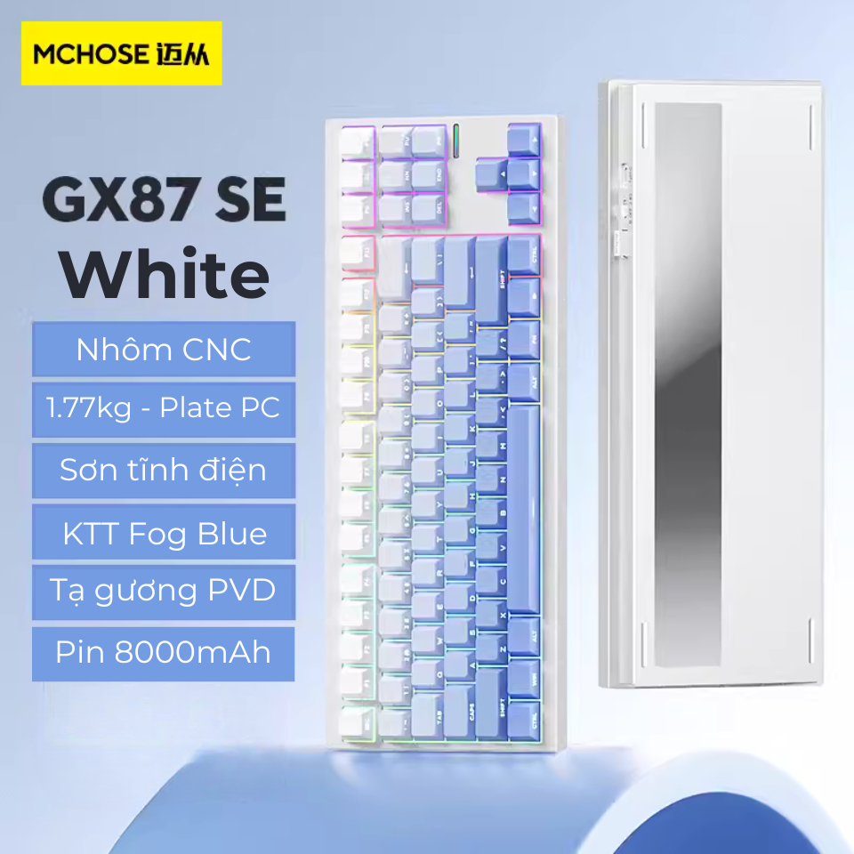 Mchose GX87 - Bàn phím cơ khung nhôm TKL 3 chế độ kết nối, có tạ, RGB, layout TKL siêu ngon ...