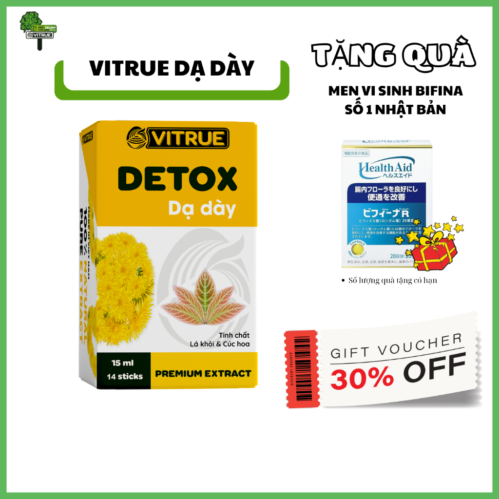 Detox DẠ DÀY Vitrue [HỘP 14 GÓI ] Vitrue DETOX DẠ DÀY Cải Thiện Đầy Hơi ...