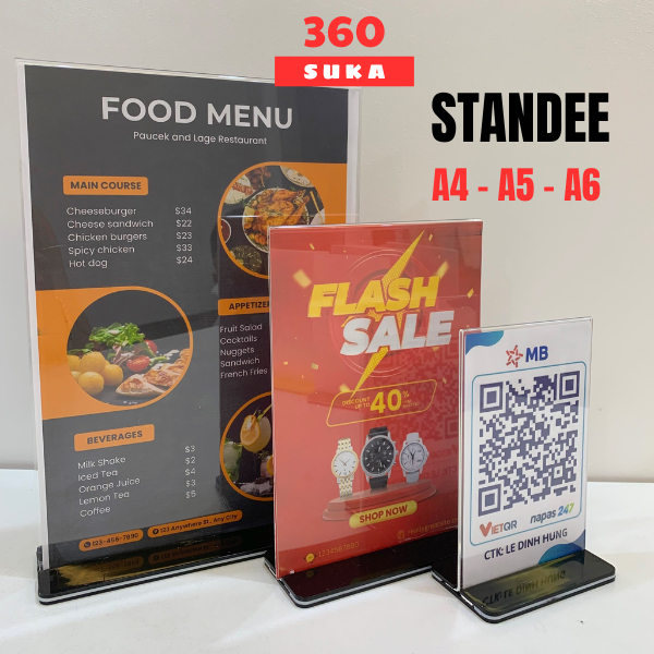 Standee Menu Mica, bảng menu A4 A5 A6 Đế lùa 02 mặt nhiều màu sắc ...