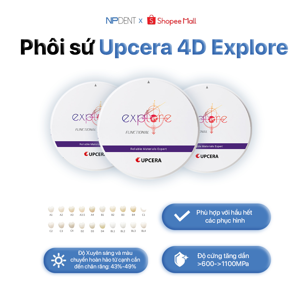 Phôi sứ UPCERA 4D Explore NPDENT, độ xuyên sáng và màu chuyển hoàn hảo ...