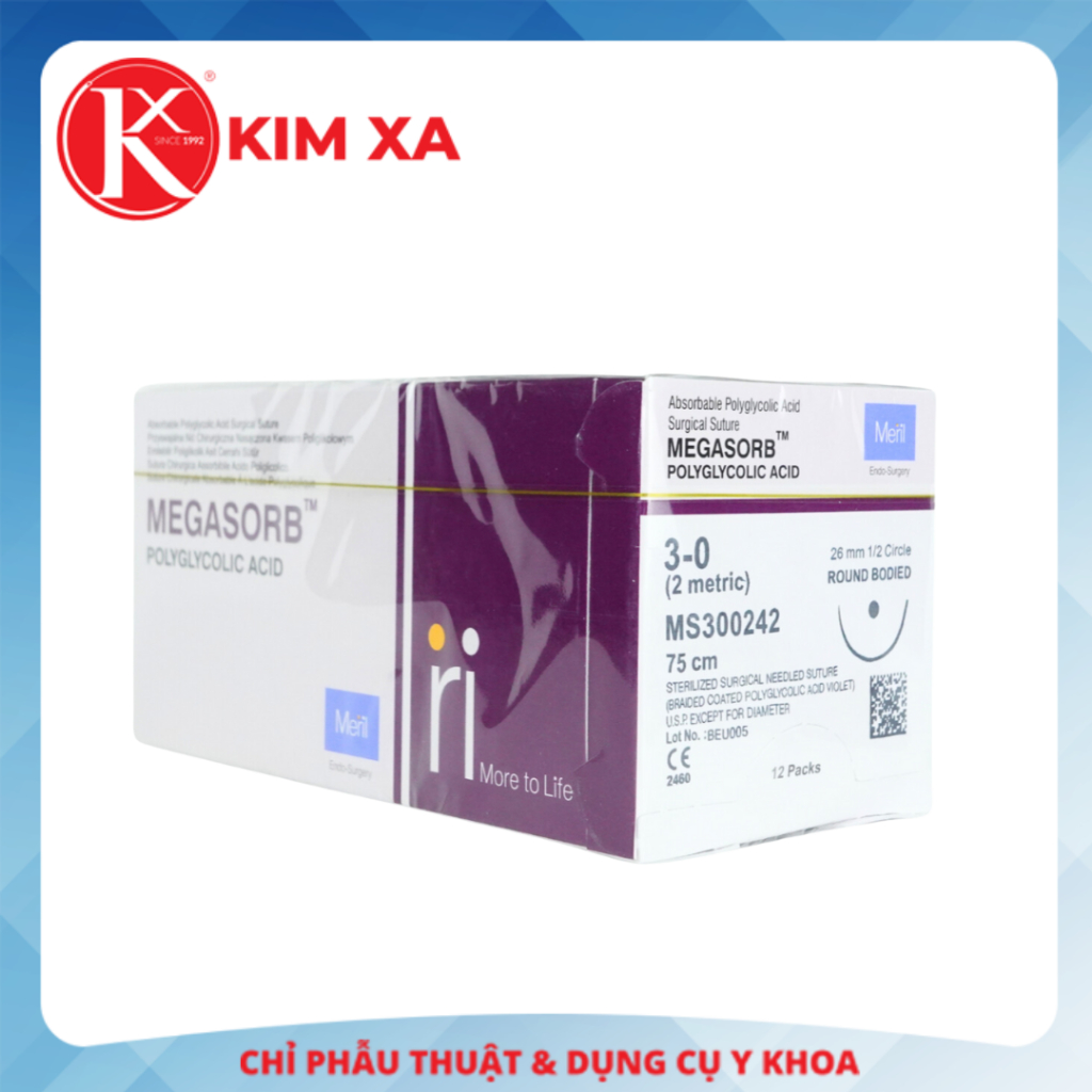 CHỈ TAN TỔNG HỢP ĐA SỢI MERIL MEGASORB (POLYGLYCOLIC ACID) SỐ 3/0 ...